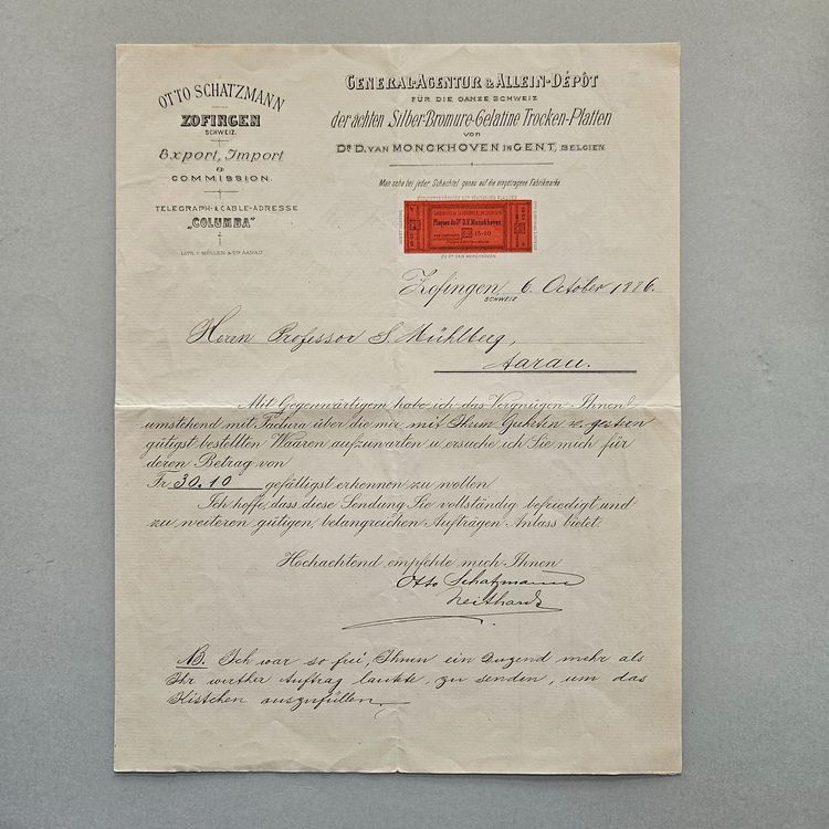 Brief an Prof. Mühlberg. Naturhistorisches Museum 1886 (Gebraucht) in Wisen SO für CHF 5 – mit ...