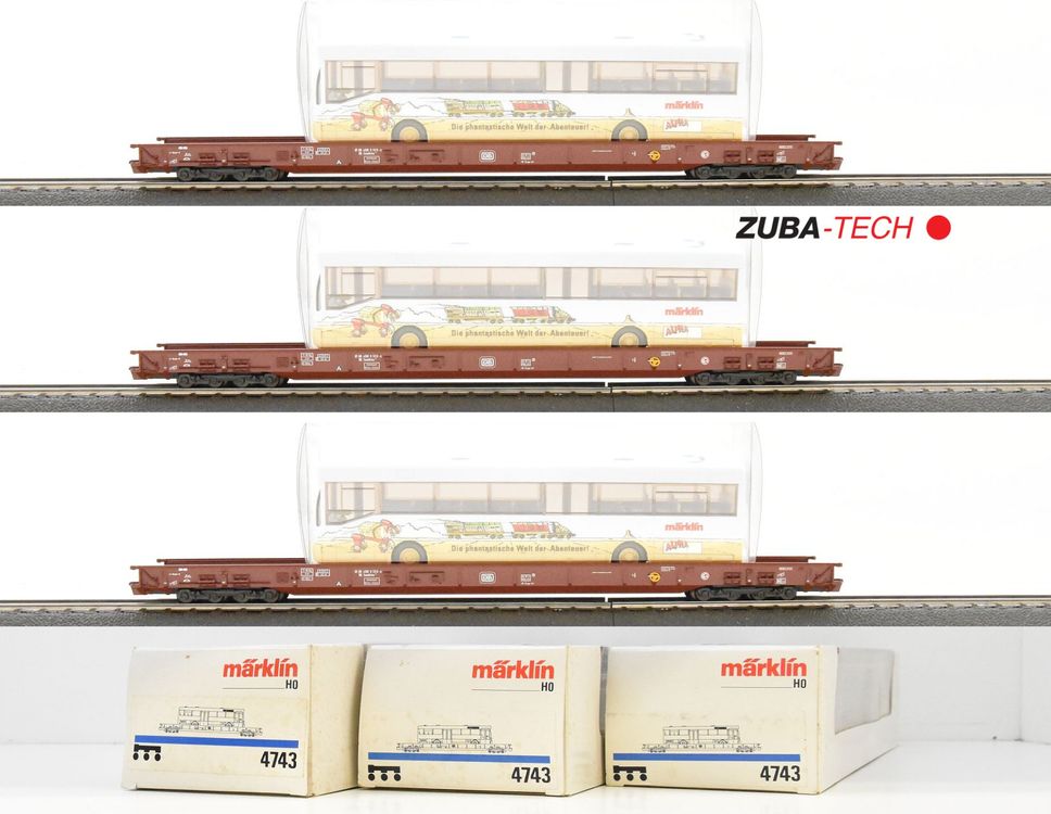 3x Märklin 4743 RoLa-Wagen DB mit Beladung H0 WS mit OVP | Kaufen auf ...