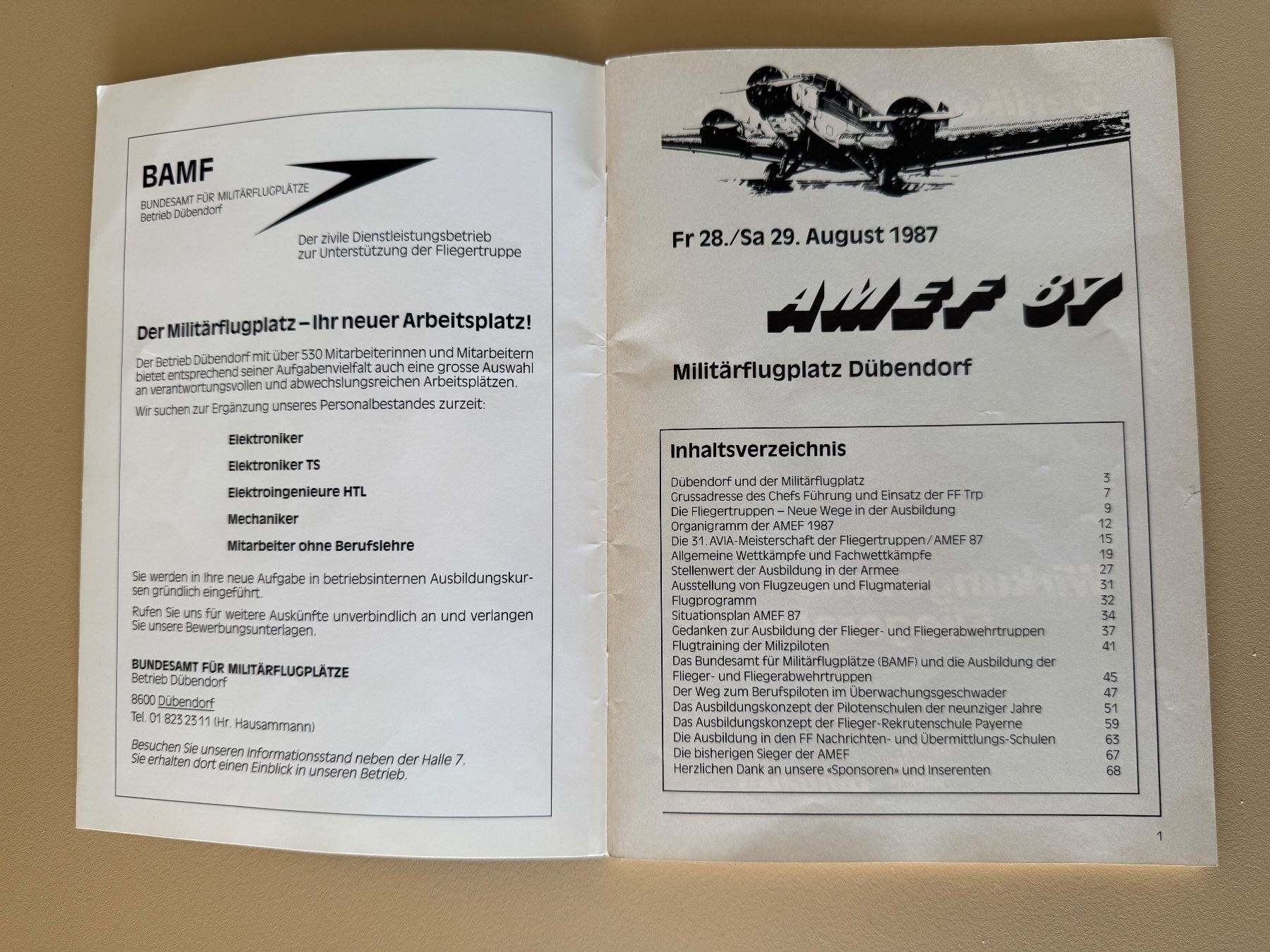 Broschüre AMEF 1987 Dübendorf - Schweizer Luftwaffe (Gebraucht) in ...