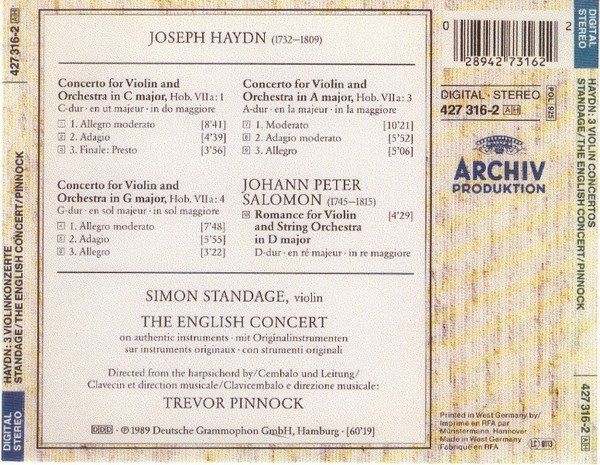 Haydn - 3 Violin Concertos - Simon Standage, Trevor Pinnock | Kaufen ...
