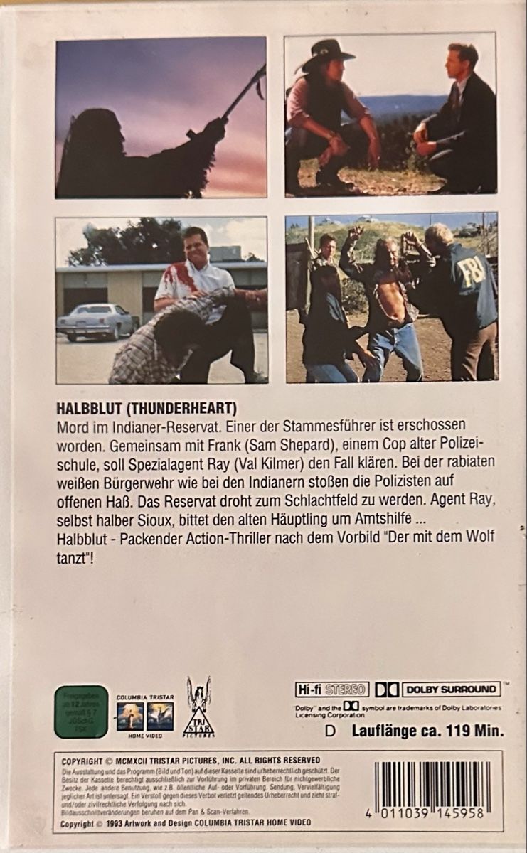 VHS Kassette - Halbblut (Thunderheart) - Val Kilmer Film (Gebraucht) in ...