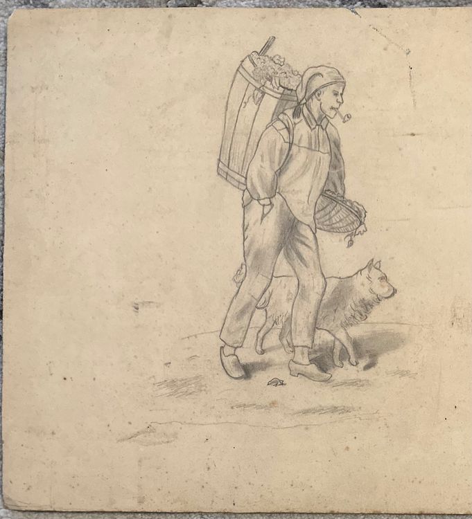 Antike Zeichnung Mann mit Pfeife | Kaufen auf Ricardo