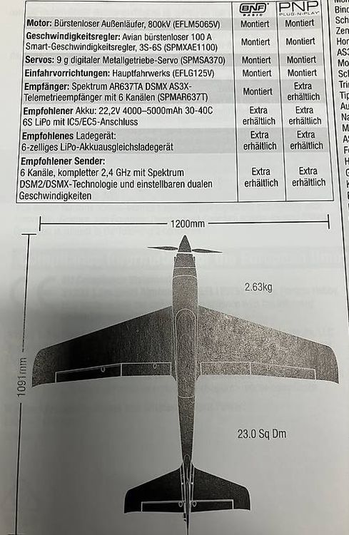 E-Flite V1200 1.2m BNF Basic with Smart (Gebraucht) in Courgevaux für ...
