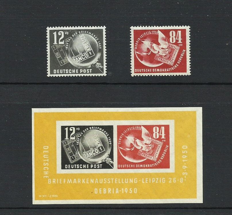 DDR BLOCK 7 DEBRIA + Marken TAG DER BRIEFMARKE 1949 + 1950 (Neu (gemäss Beschreibung)) in Aarau ...