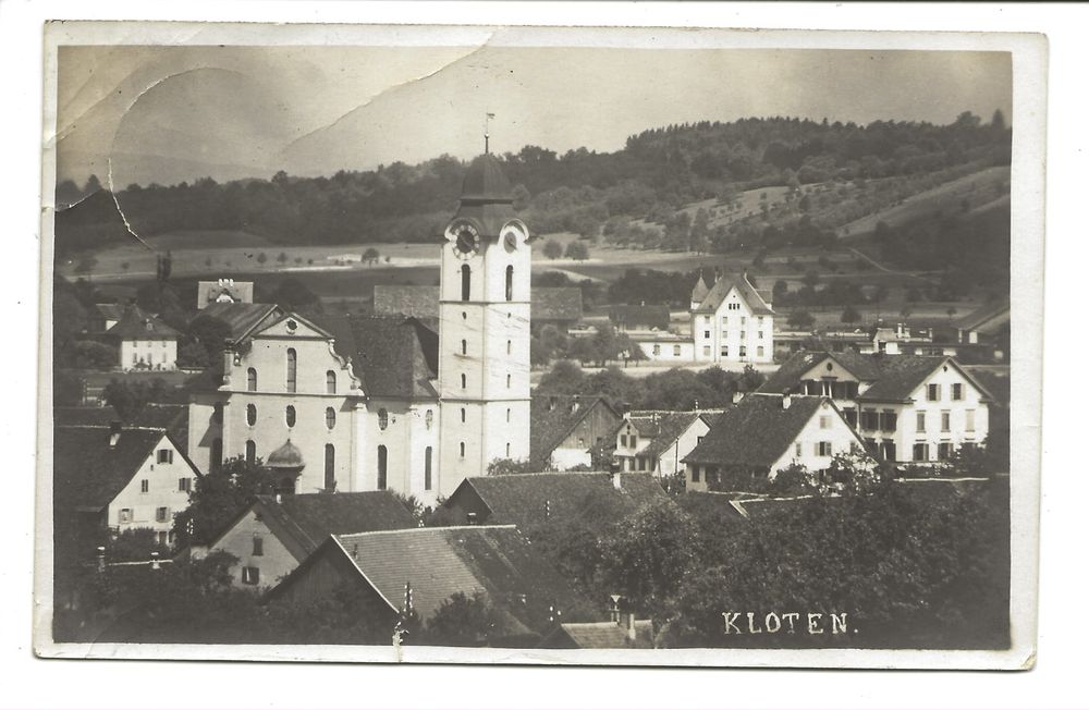 Kloten (ZH) Dorfpartie mit Kirche und Wohnhäusern - 1929 | Kaufen auf Ricardo