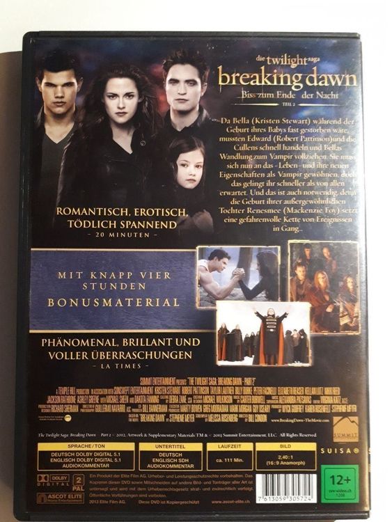 Twilight Saga: Biss zum Ende der Nacht Teil 2 / 2-Disc (Gebraucht) in THERWIL für CHF 1 – mit ...