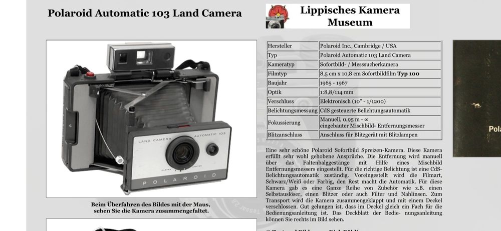 Polaroid Automatic 103 Land Kamera (Gebraucht) in Kerzers für CHF 8 ...