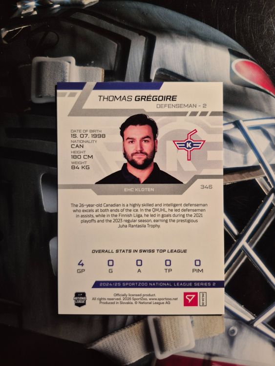 Thomas Gregoire EHC Kloten 2024/2025 Sportzoo 2 | Kaufen auf Ricardo