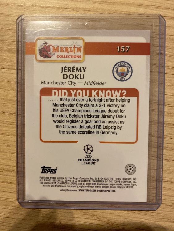 Topps Merlin 24/25 Jeremy Doku /75 Manchester City (Neu (gemäss ...