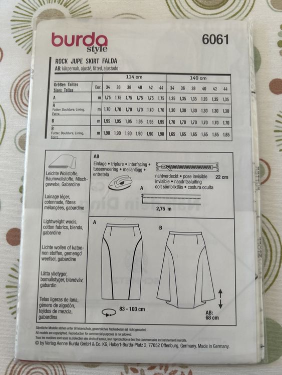 Cartamodello Burda Gonna Taglia 34-44 Nuovo | Kaufen auf Ricardo