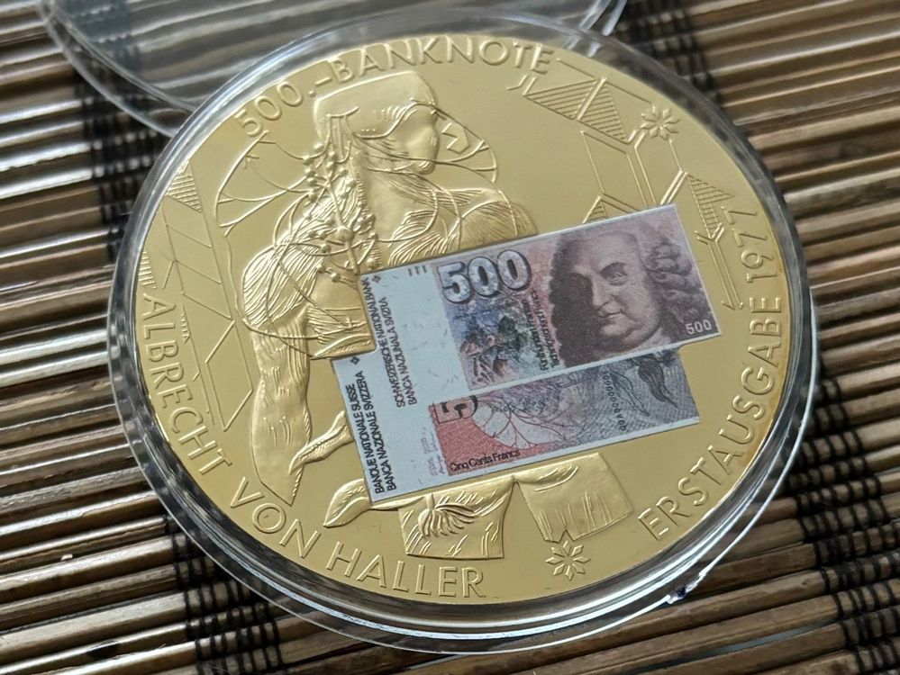 Schweiz Banknoten-Serie 500 Franken 6. Serie, vergoldet (Neu (gemäss ...