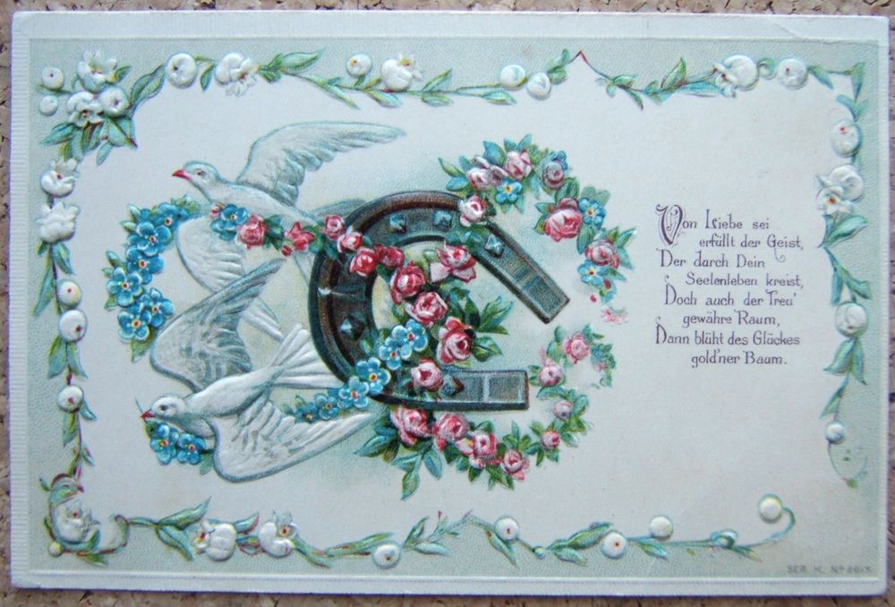 PRÄGE-AK WEISSE TAUBEN, HUFEISEN UND SPRUCH | Kaufen auf Ricardo