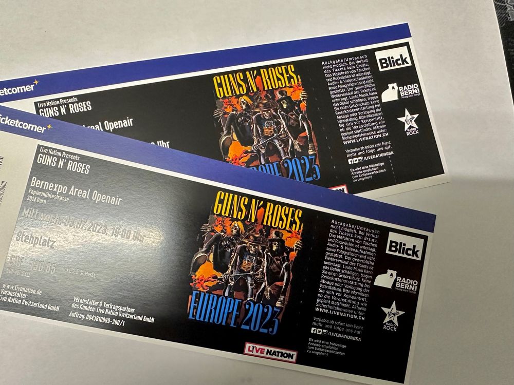 GUNS N’ ROSES Tickets 2x Stehplatz | Kaufen auf Ricardo