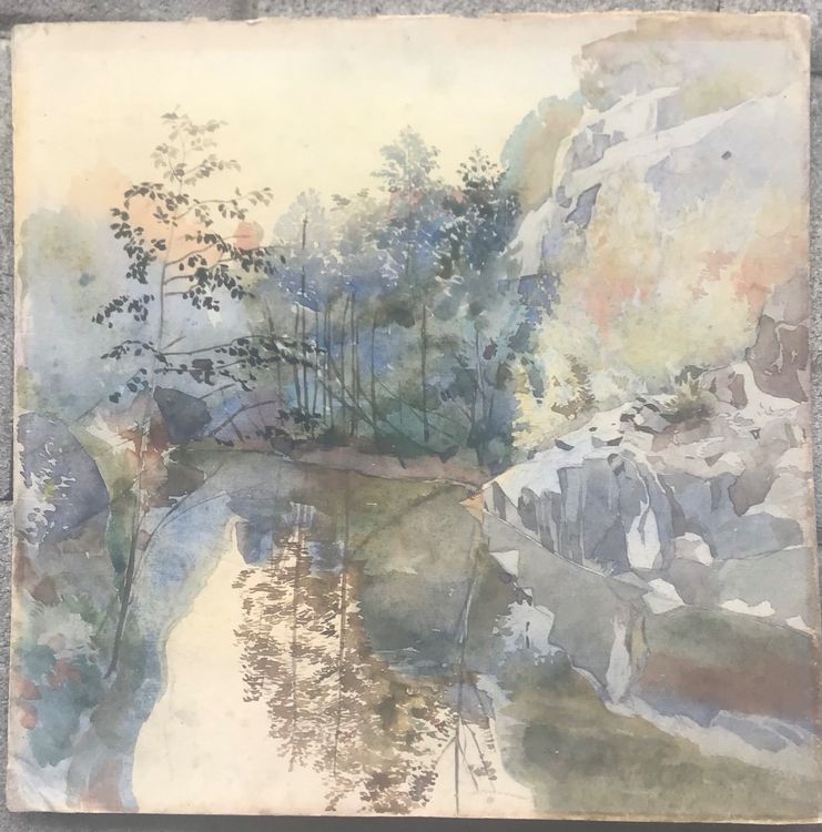 Antike Landschaft Aquarell Verso Beschriftet | Kaufen auf Ricardo