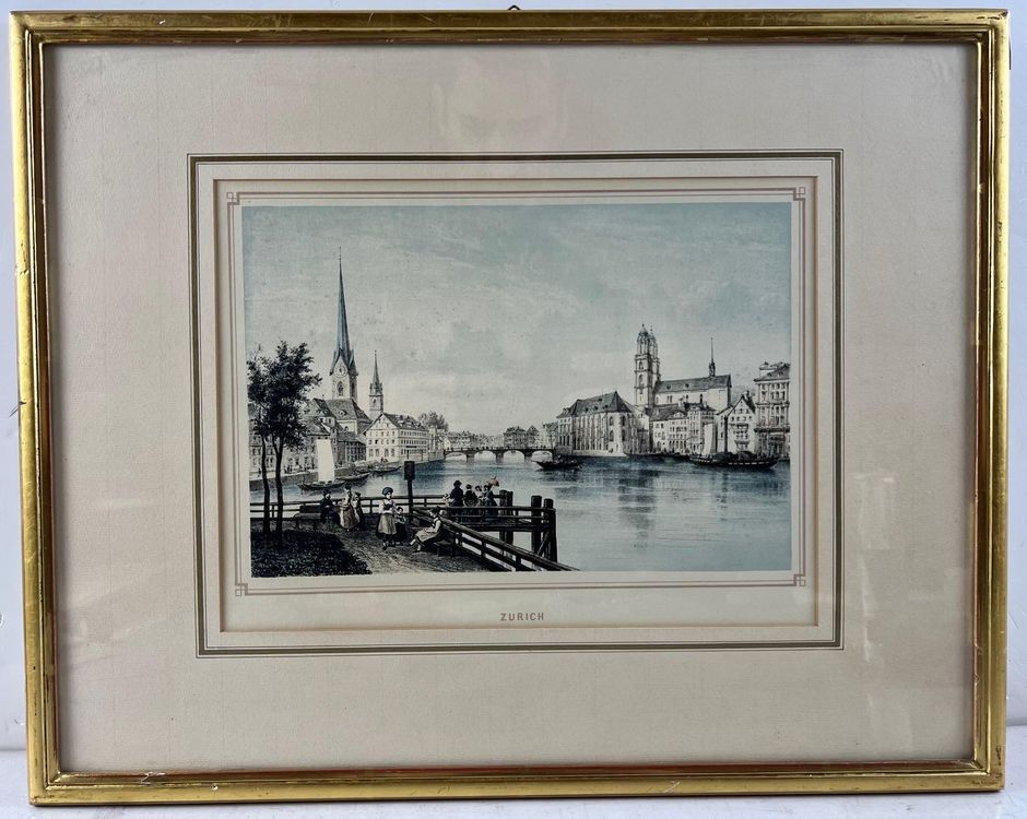 Antiker Lithographie Zürich Echtgoldrahmen (Gebraucht) in Neuhausen am Rheinfall für CHF 10 ...