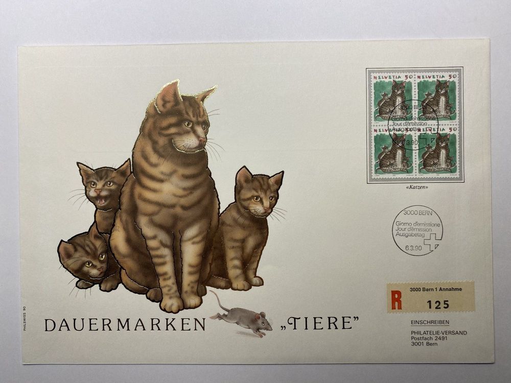 FDC Grossbrief Dauermarken Tiere "Katzen" 1990 ET (Neu (gemäss Beschreibung)) in Kirchenthurnen ...