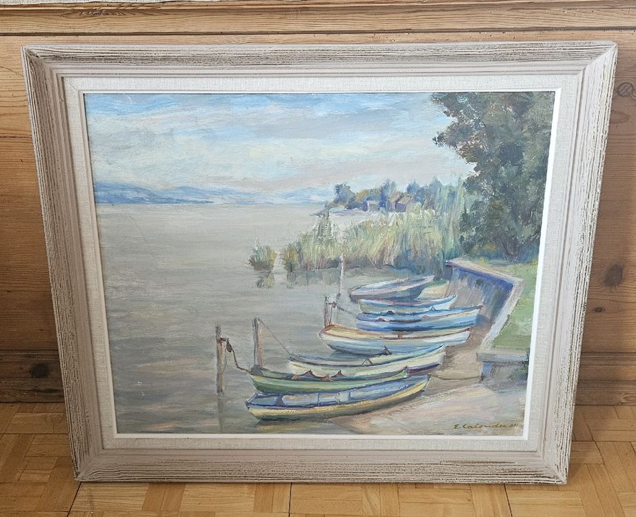 Gemälde mit Boote am See, signiert E. Calonder, 1961 (Gebraucht) in Greifensee für CHF 80 – nur ...