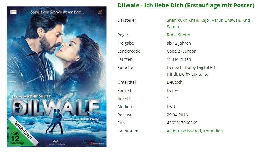 Dilwale - Ich liebe Dich (Erstauflage mit Poster) - DVD | Kaufen auf ...