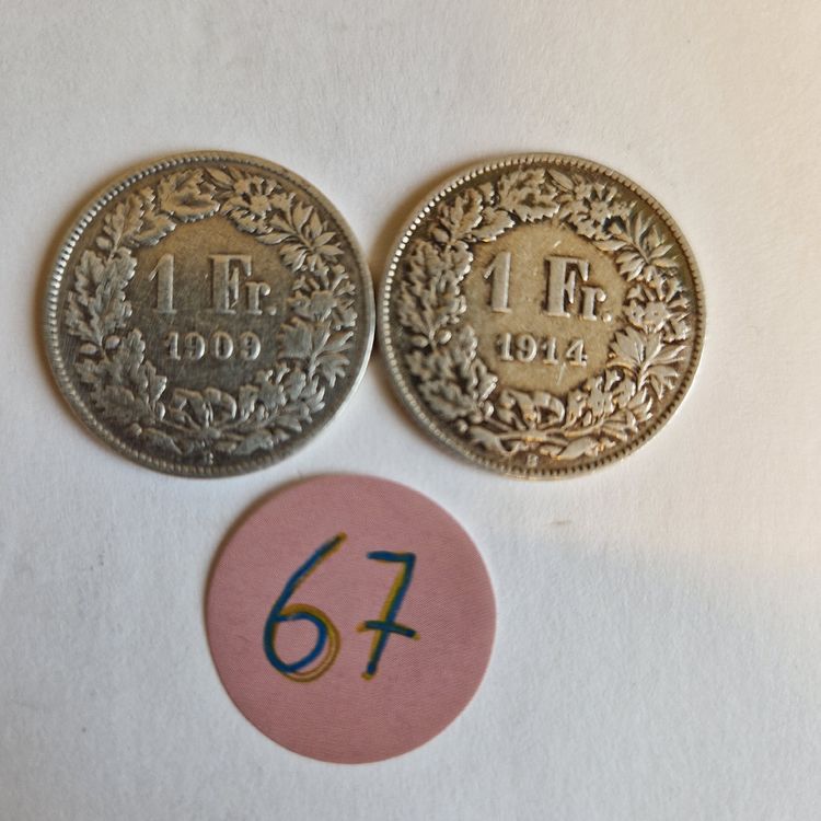 2 Silbermünzen 1 Fr. 1909 + 1914, Schweiz Swiss | Kaufen auf Ricardo