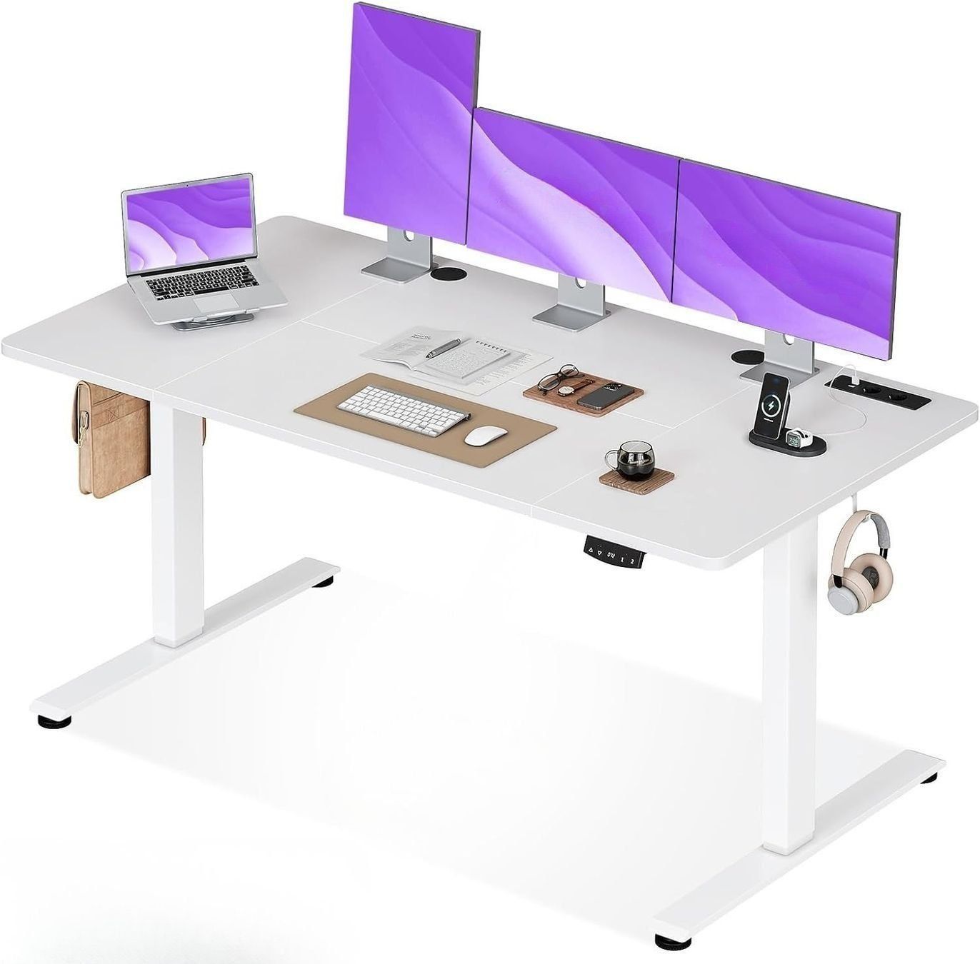Schreibtisch elektrisch höhenverstellbar 160x80 cm USB weiss (Neu und ...