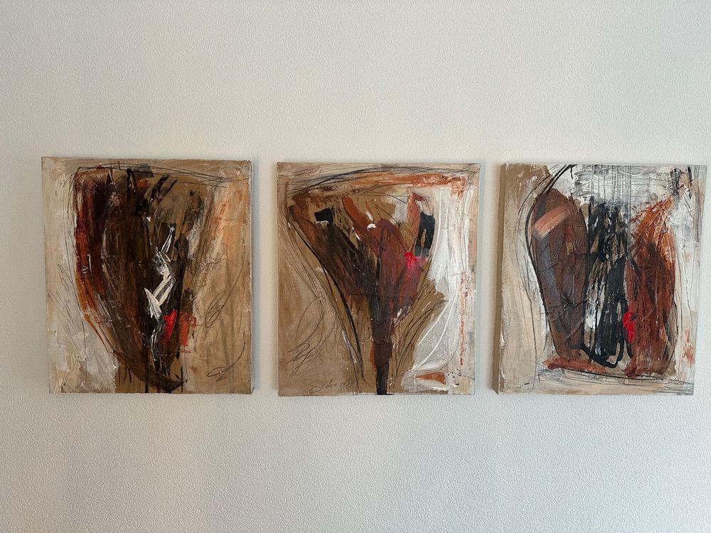 3er Set Abstrakte Kunst, Acryl Gemälde 70x60cm, Unikat! (Gebraucht) in Stallikon für CHF 200 ...