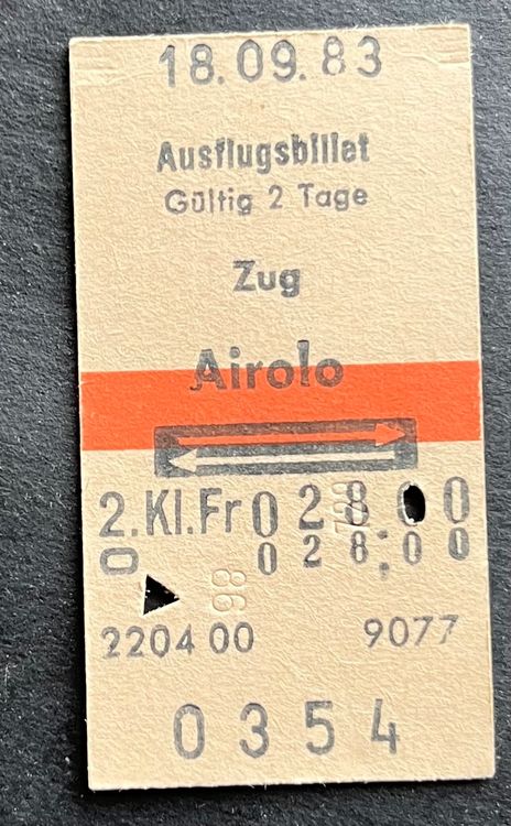 Zug Airolo/ Ausflugsbillett/ 1983 (Gebraucht) in Wabern für CHF 1.6 – mit Lieferung auf Ricardo ...