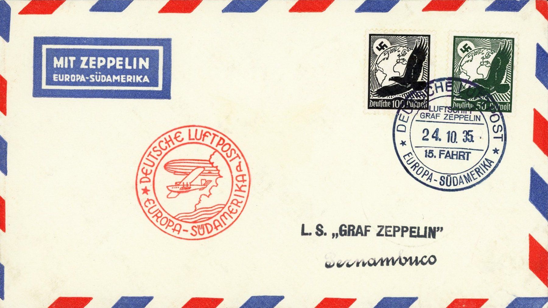 Zeppelin, 15. Südamerikafahrt 1935, FH-Pernambuco (Gebraucht) in Basel ...