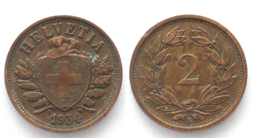 CH 2 Rappen 1934 Bronze SELTEN! vz- (Gebraucht) in Riehen für CHF 28 – mit Lieferung auf Ricardo ...