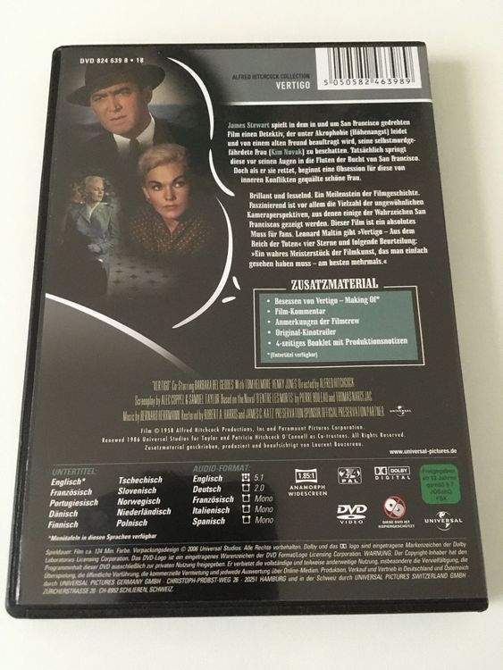 Vertigo (DVD) Hitchcock, James Stewart, Kim Novak (Gebraucht) in für ...