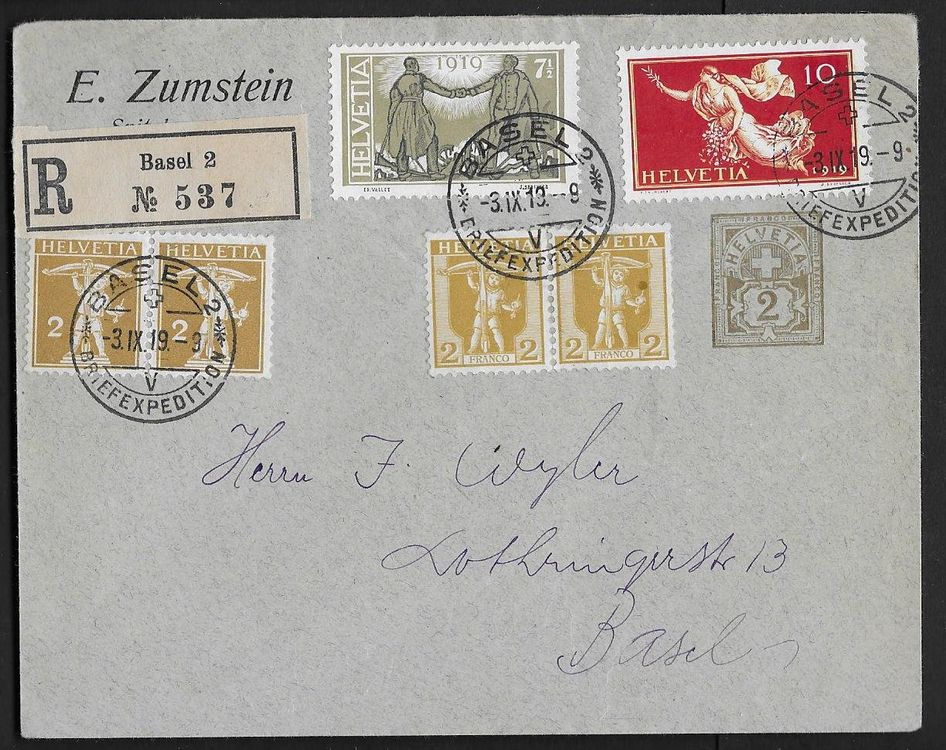 1919 R/ GS Brief 2c. BASEL Zusatzfrankatur selten TOP ab 1.- | Kaufen ...