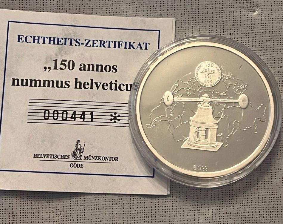 Silbermünze 150 Jahre Nummus Helveticus 1999 (Neu und originalverpackt ...
