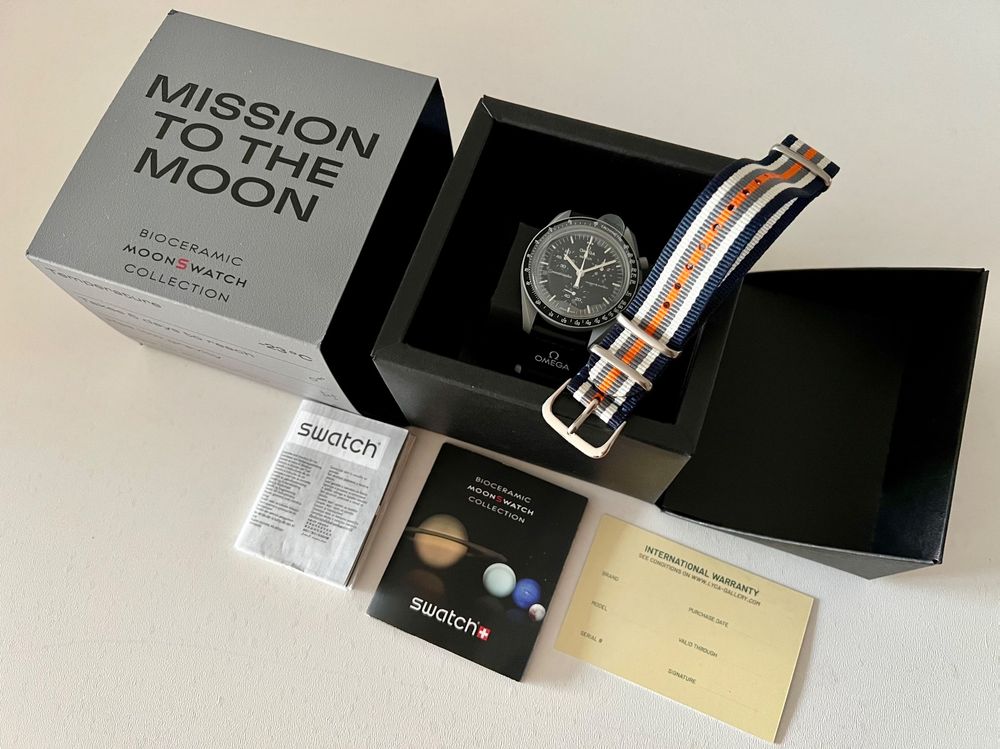 OMEGA x SWATCH Mission to the Moon, chose strap! Box&papers (Neu und ...