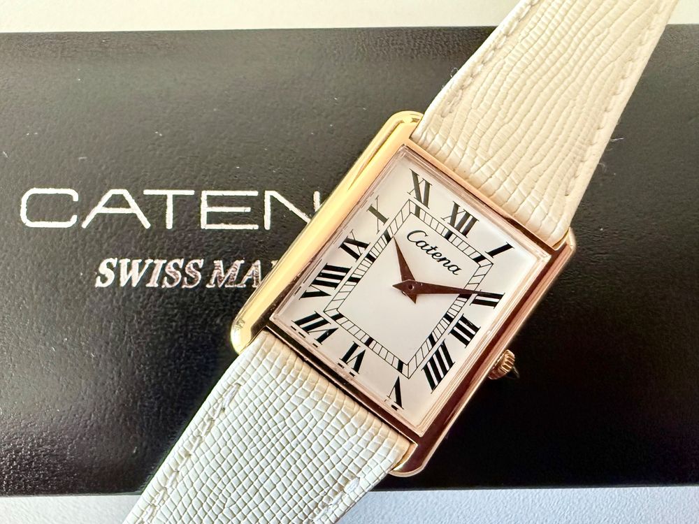 CATENA "Tank" type, LARGE, Plaqué or, Mechanical, Swiss (Neuf avec ...