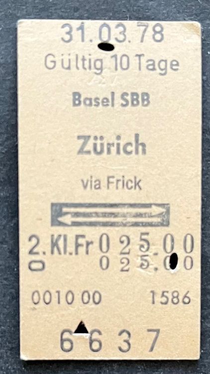 Basel SBB Zürich via Frick / Billett 1978 | Kaufen auf Ricardo