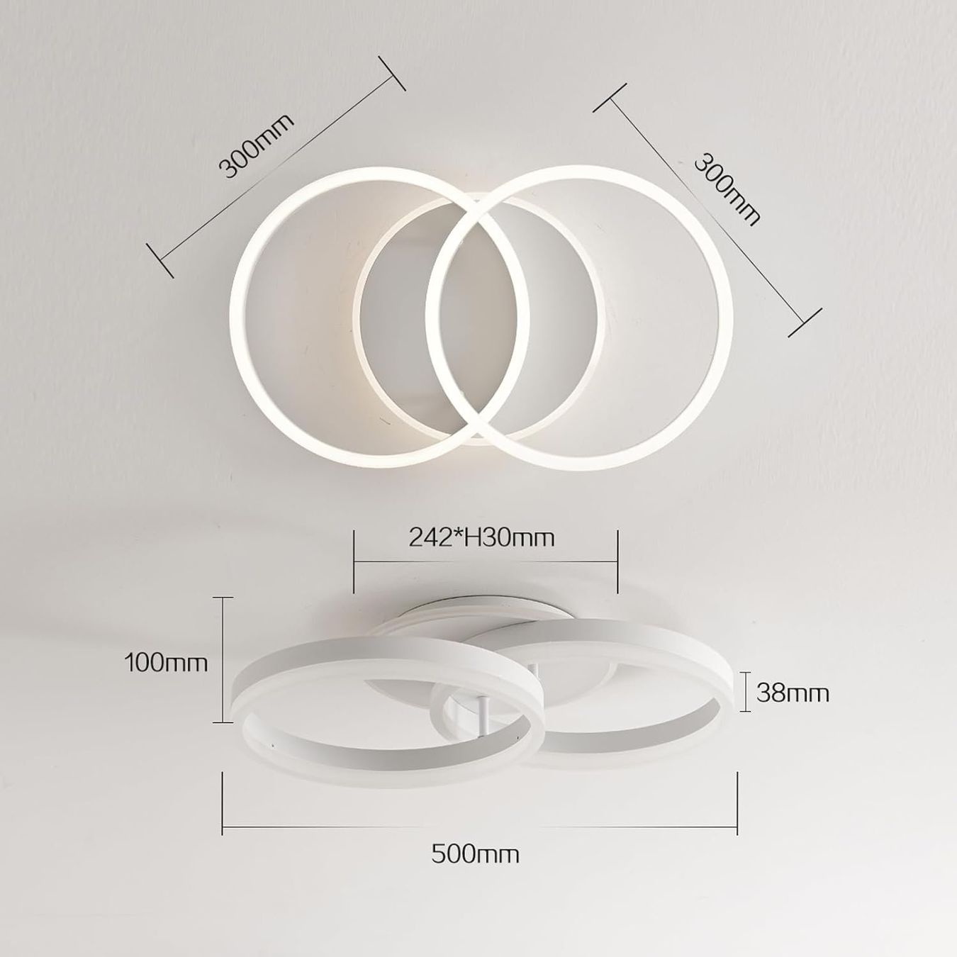 LED Deckenlampe Dimmbar Deckenleuchte 50 cm Weiß 2-Ringe (Neu und ...