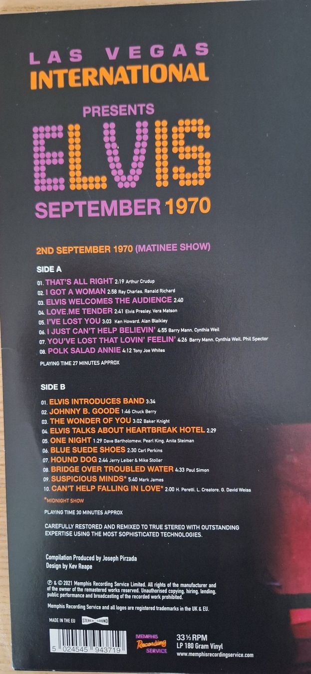 Elvis - Las Vegas International - LP MRS - 1970 Show! (Gebraucht) in ...