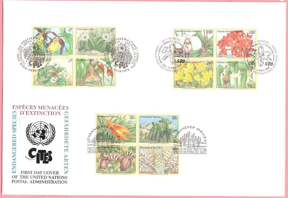 1996 FDC Gefährdete Arten New York - Wien - Genève (Gebraucht) in für ...