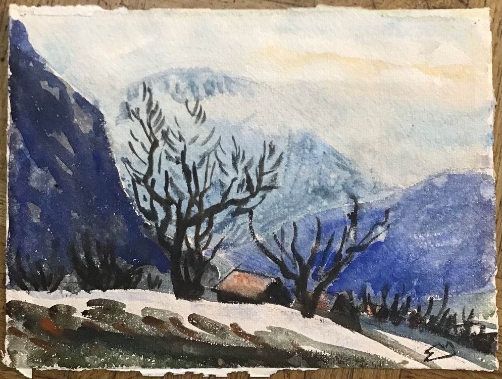 Winterlandschaft Aquarell Monogrammiert | Kaufen auf Ricardo