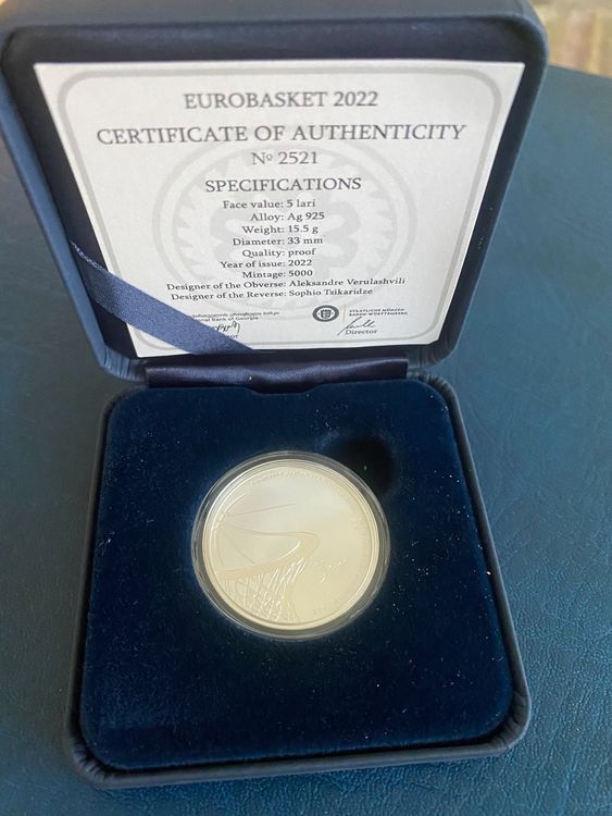 GEORGIA - 5 Lari EuroBasket 2022 Silver prof (Neu (gemäss Beschreibung ...