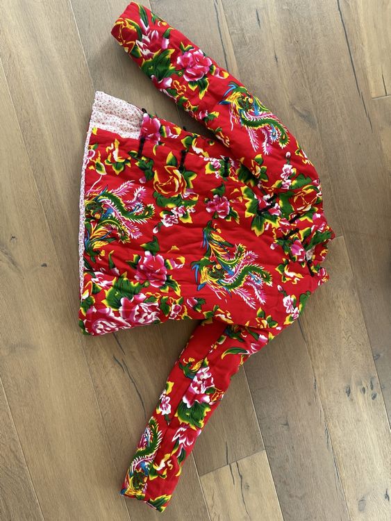 Chinese Dragon Floral Jacket S Red Gold Black Winter Warm (Gebraucht ...