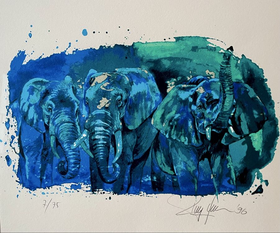 Rolf Knie (1949) ELEFANTEN IM ANMARSCH, orig. Serigraphie (Gebraucht) in Heerbrugg für CHF 990 ...