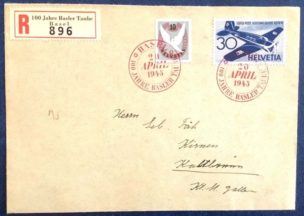 1945 - R- Sonderbrief Basler Taube Block Ausschnitt mit F39 (Gebraucht) in Liestal für CHF 8 ...
