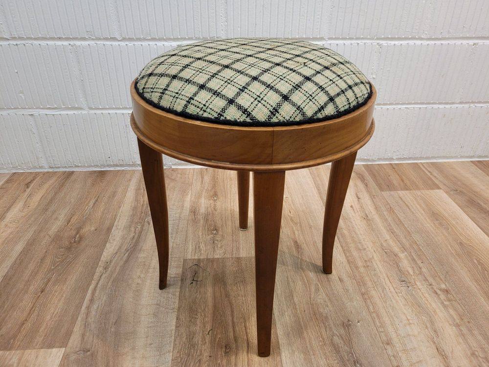 1930 Vintage Polsterhocker, Holz-Hocker rund mit Polsterung | Kaufen ...