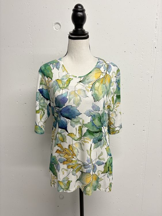 Gabriella K. Shirt Gr. 40 Blätter Viskose weiss grün Strass (Neu ...