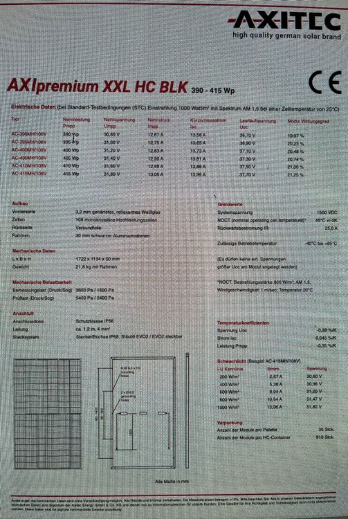 PV Module AXIpremium XXL HC BLK 410Wp (1-jährig) | Kaufen auf Ricardo