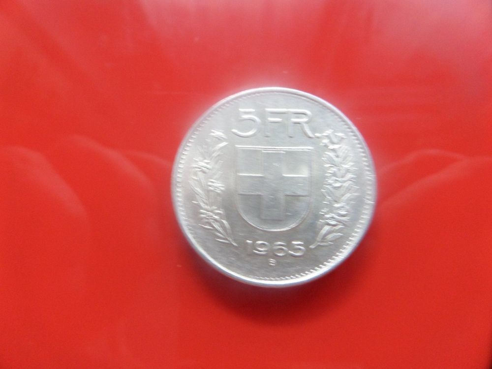 TOP Schweizer 5 Fr 1965 vorz-fast unz. SILBER Münze (Gebraucht) in Glis für CHF 9 – mit ...