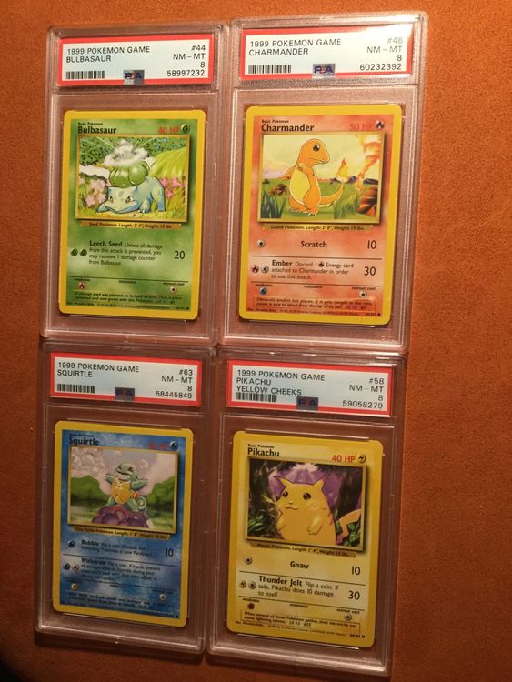 Bulbasaur + Charmander + Squirtle + Pikachu, Base Set, PSA 8 (Gebraucht ...