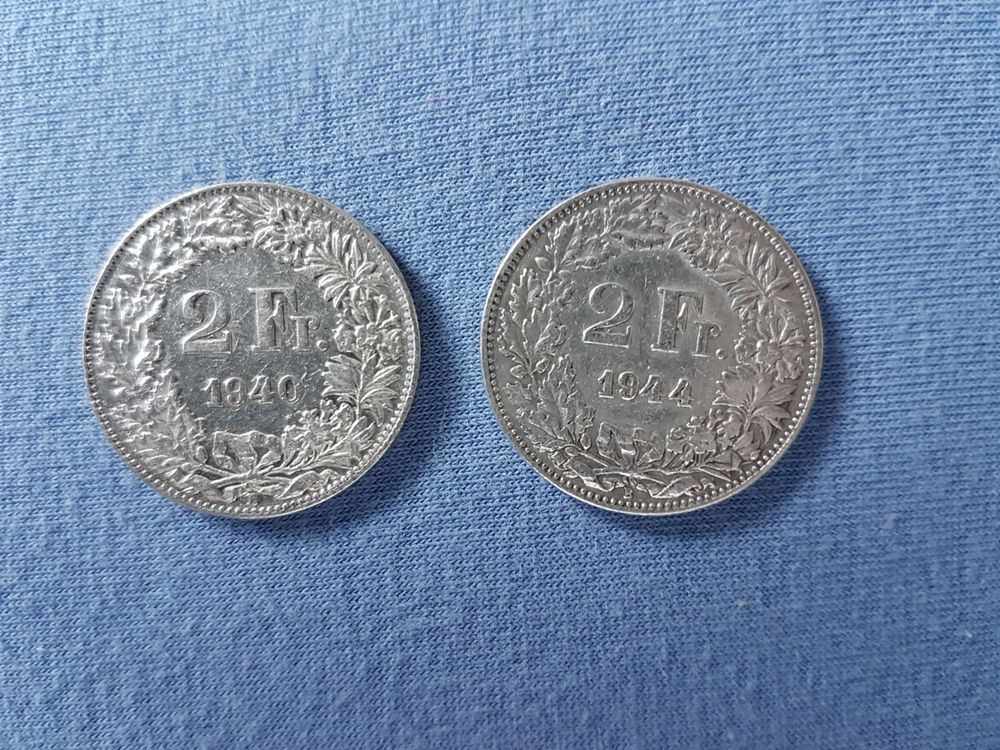 3 x 2 Fr Silbermünzen 1940 - 1944 - 1945 Serie ab nur 1 Fr ! | Kaufen auf Ricardo