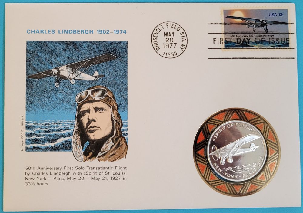 Münzbrief CHARLES LINDBERG Silber 999/15gr. 1977 | Kaufen auf Ricardo