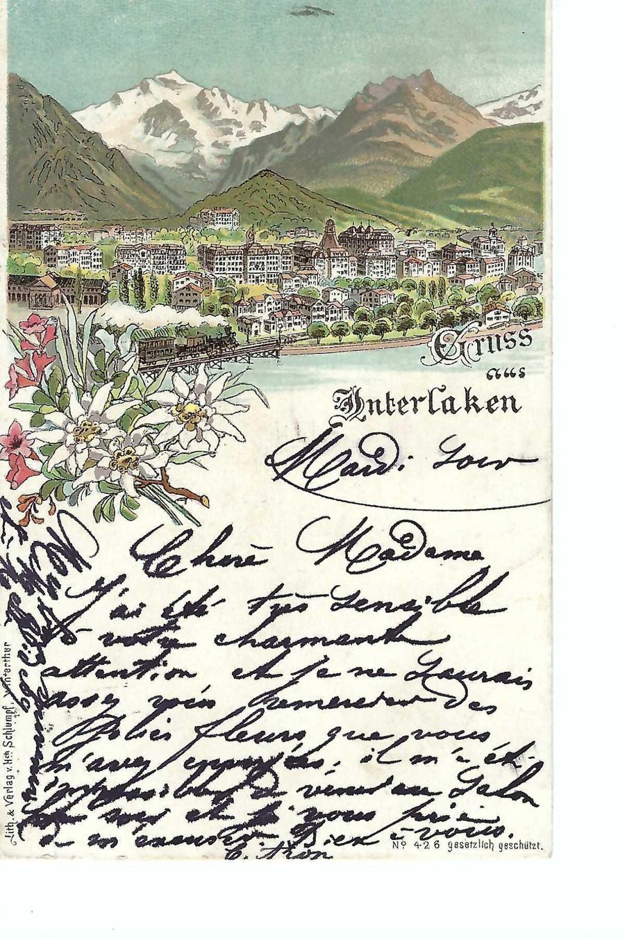Gruss aus Interlaken 1901, Litho H. Schlumpf Winterthur (Gebraucht) in Thun für CHF 5 – mit ...